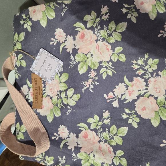 Laura Ashley | Bags | Laura Ashley Pink And Green Floral Tote Bag ...